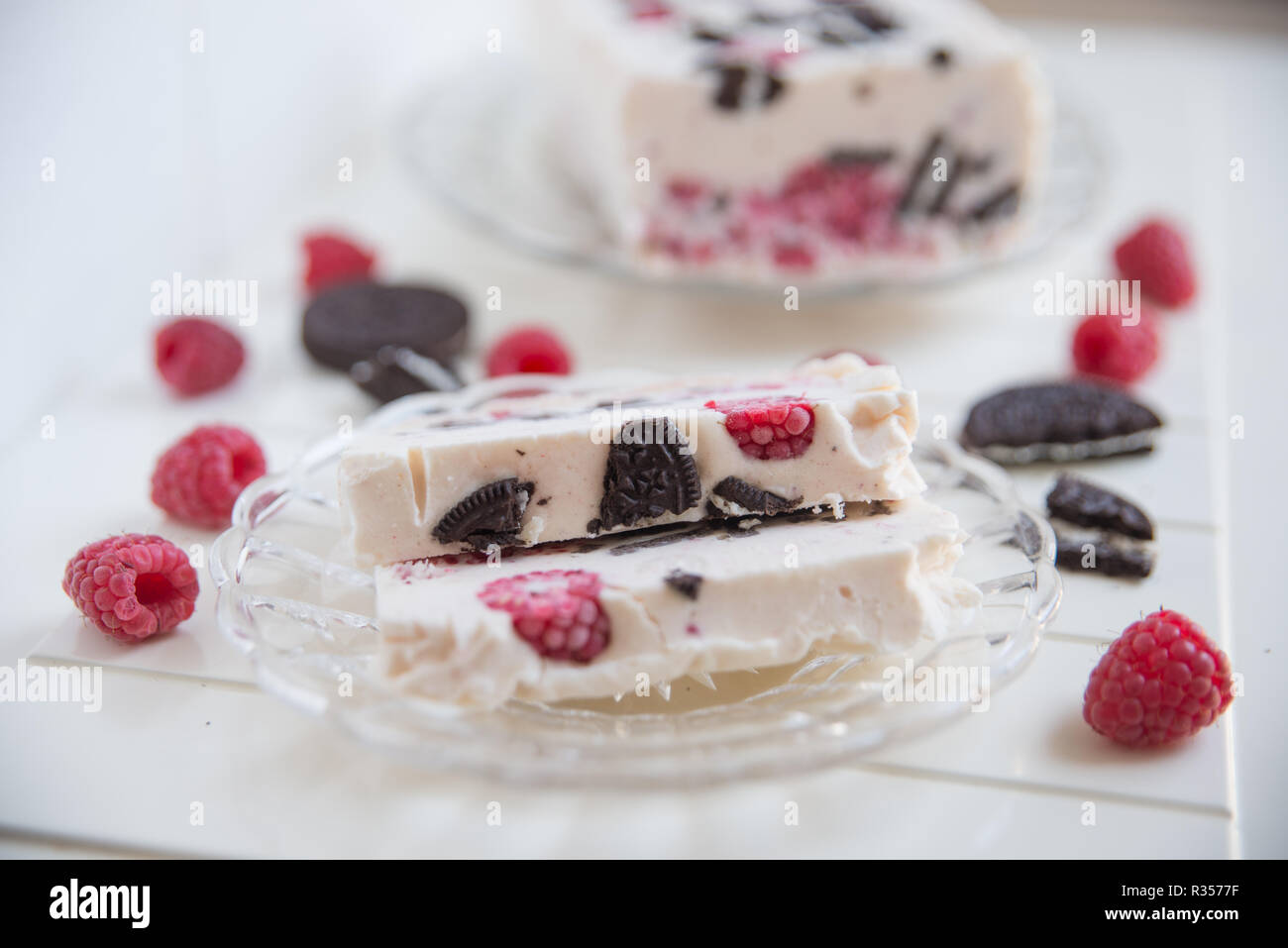 Chocolate Raspberry Ice Cream Cake Stock Photo - Alamy