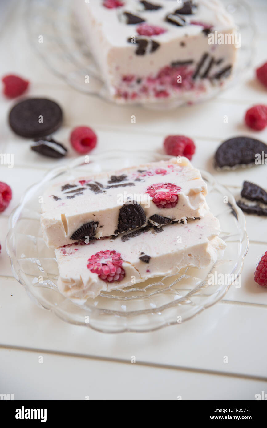 Chocolate Raspberry Ice Cream Cake Stock Photo - Alamy