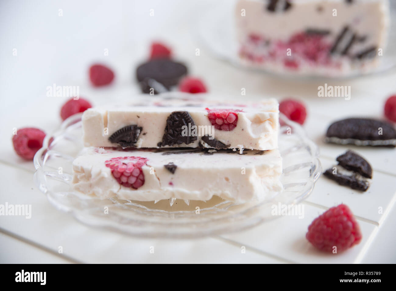 Chocolate Raspberry Ice Cream Cake Stock Photo - Alamy