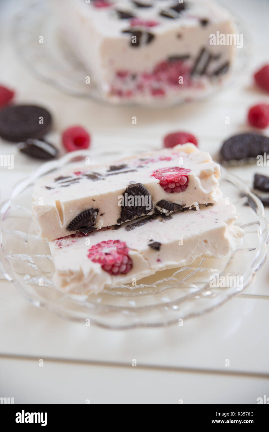 Chocolate Raspberry Ice Cream Cake Stock Photo - Alamy