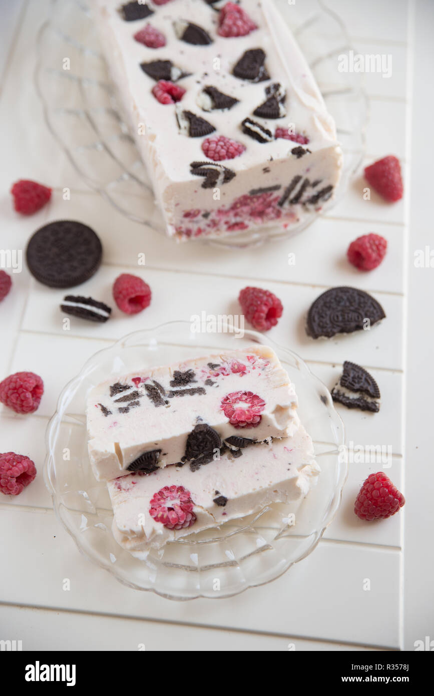 Chocolate Raspberry Ice Cream Cake Stock Photo - Alamy