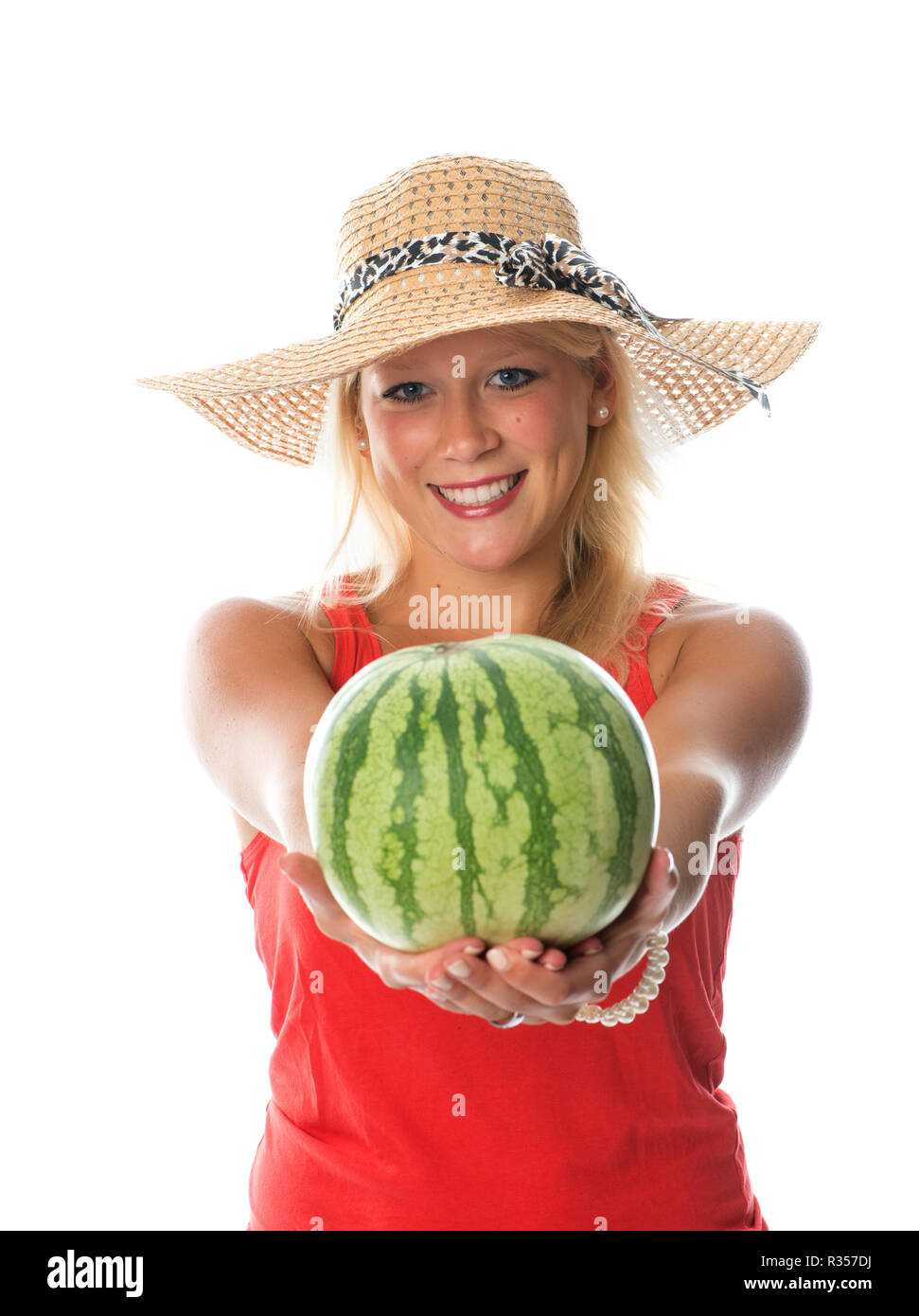 blonde woman with watermelon Stock Photo - Alamy