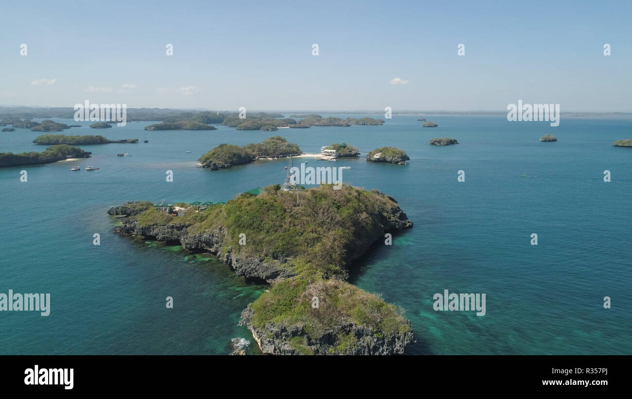 Aerial view of Small islands with beaches and lagoons in Hundred ...