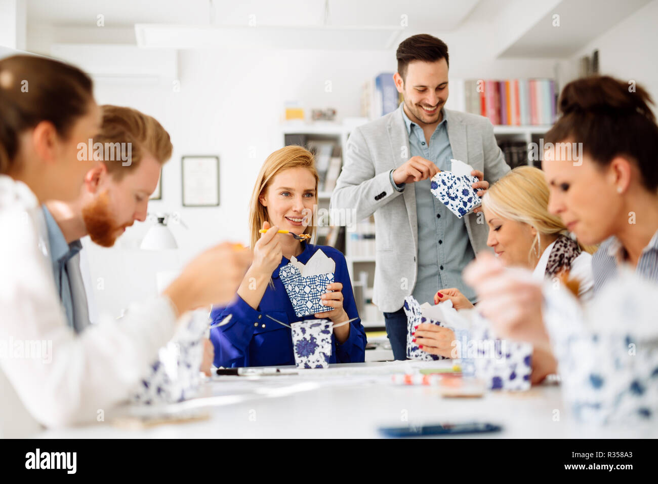Food eating at informal meeting hi-res stock photography and images - Alamy