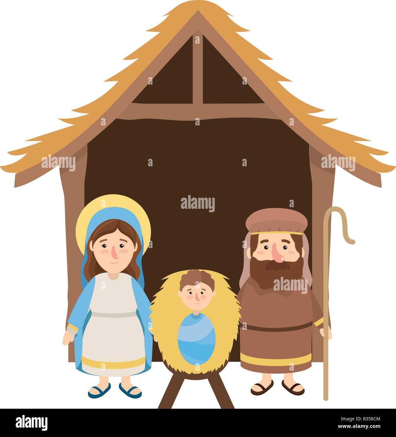 christmas nativity manger scene with joseph and mary with jesus cartoon ...
