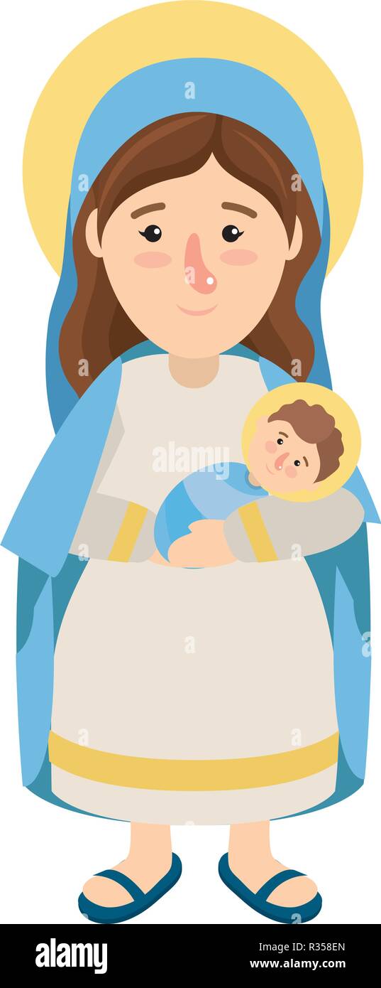 christmas nativity scene virgin mary body with baby jesus cartoon ...