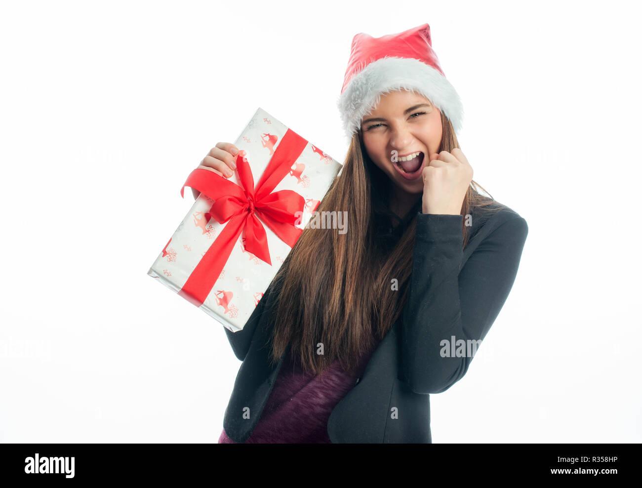christmas girl with gift Stock Photo - Alamy