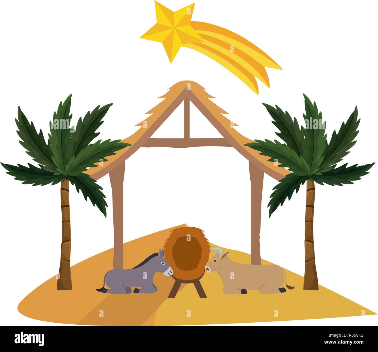 christmas nativity scene baby jesus manger cartoon vector illustration ...