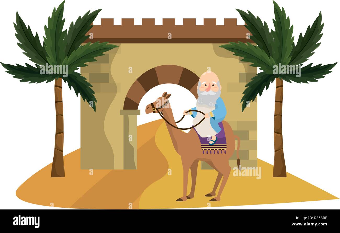 christmas nativity scene wise man with camel cartoon vector ...