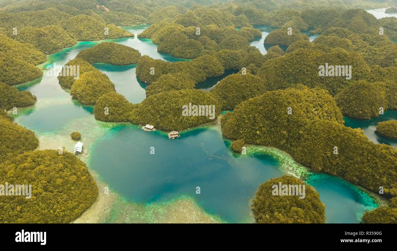 Aerial view: Bucas Grande Island, Sohoton Cove. Philippines. Tropical ...
