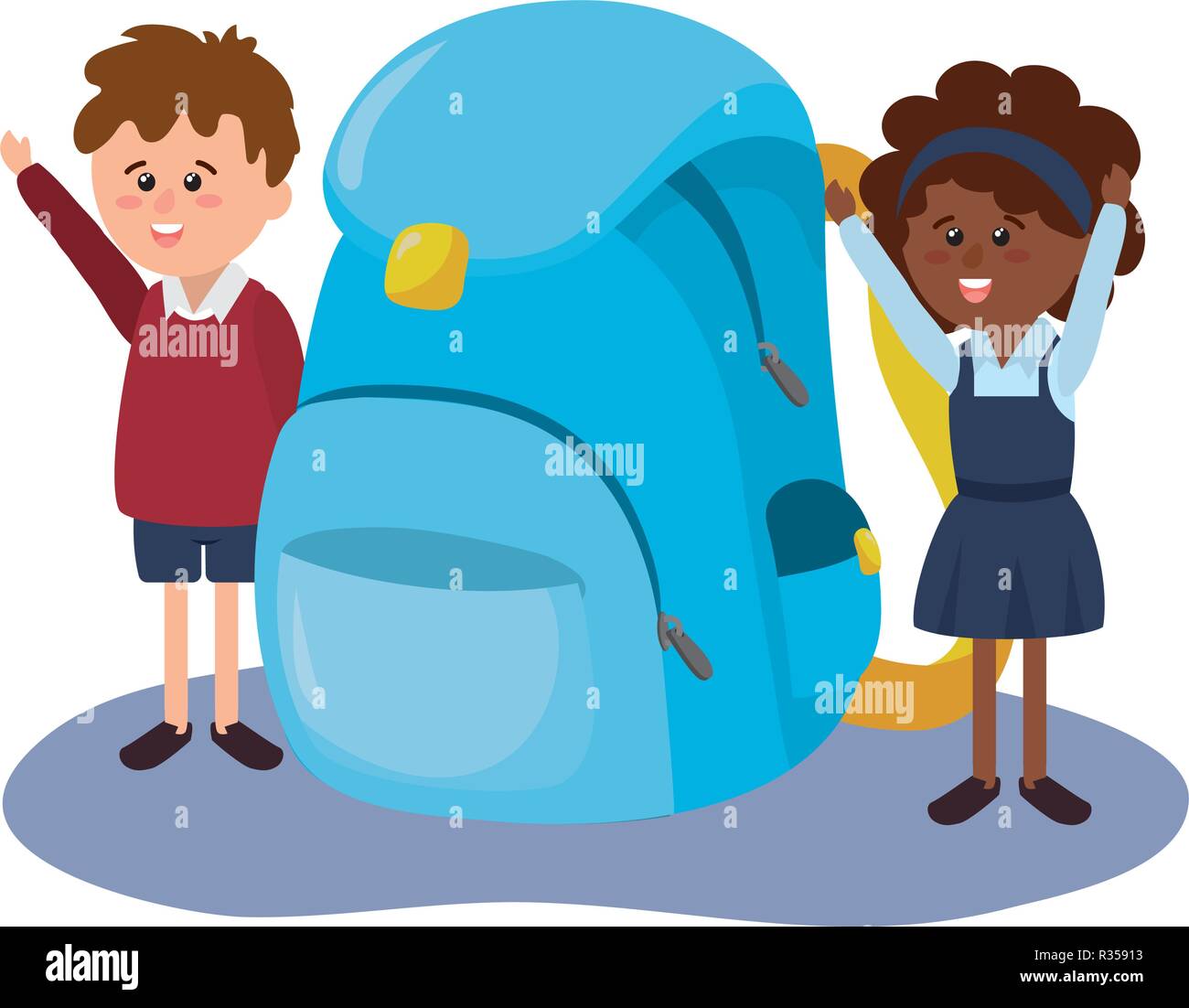 elementary school students with backpack cartoon vector illustration ...