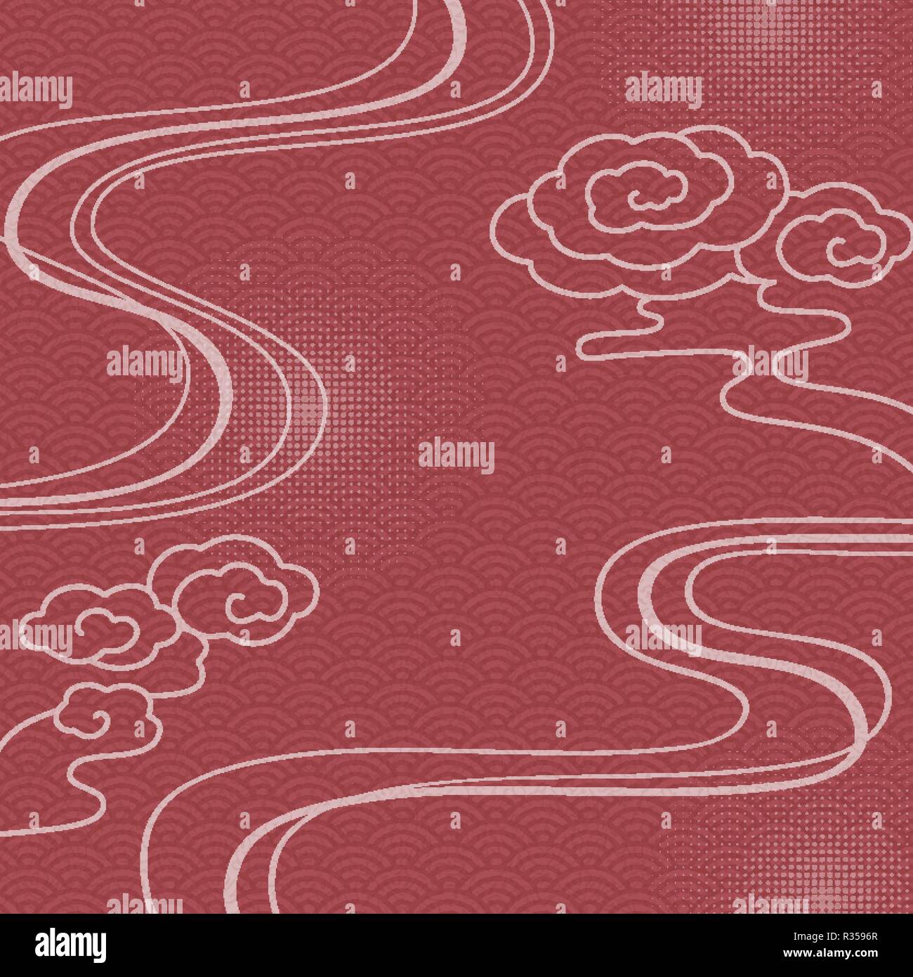 Red traditional background with wave pattern and clouds Stock Vector ...