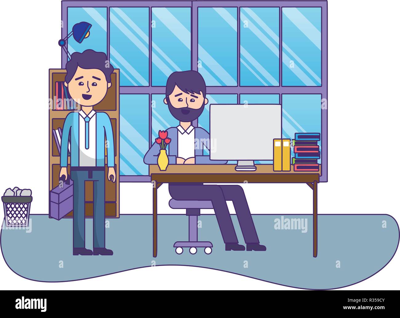 business coworkers friends working inside office cartoon vector ...