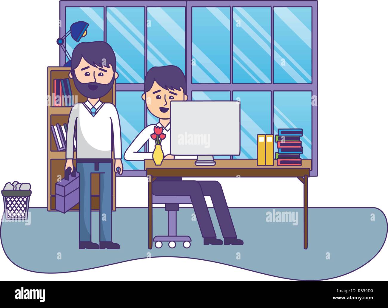 business coworkers friends working inside office cartoon vector ...