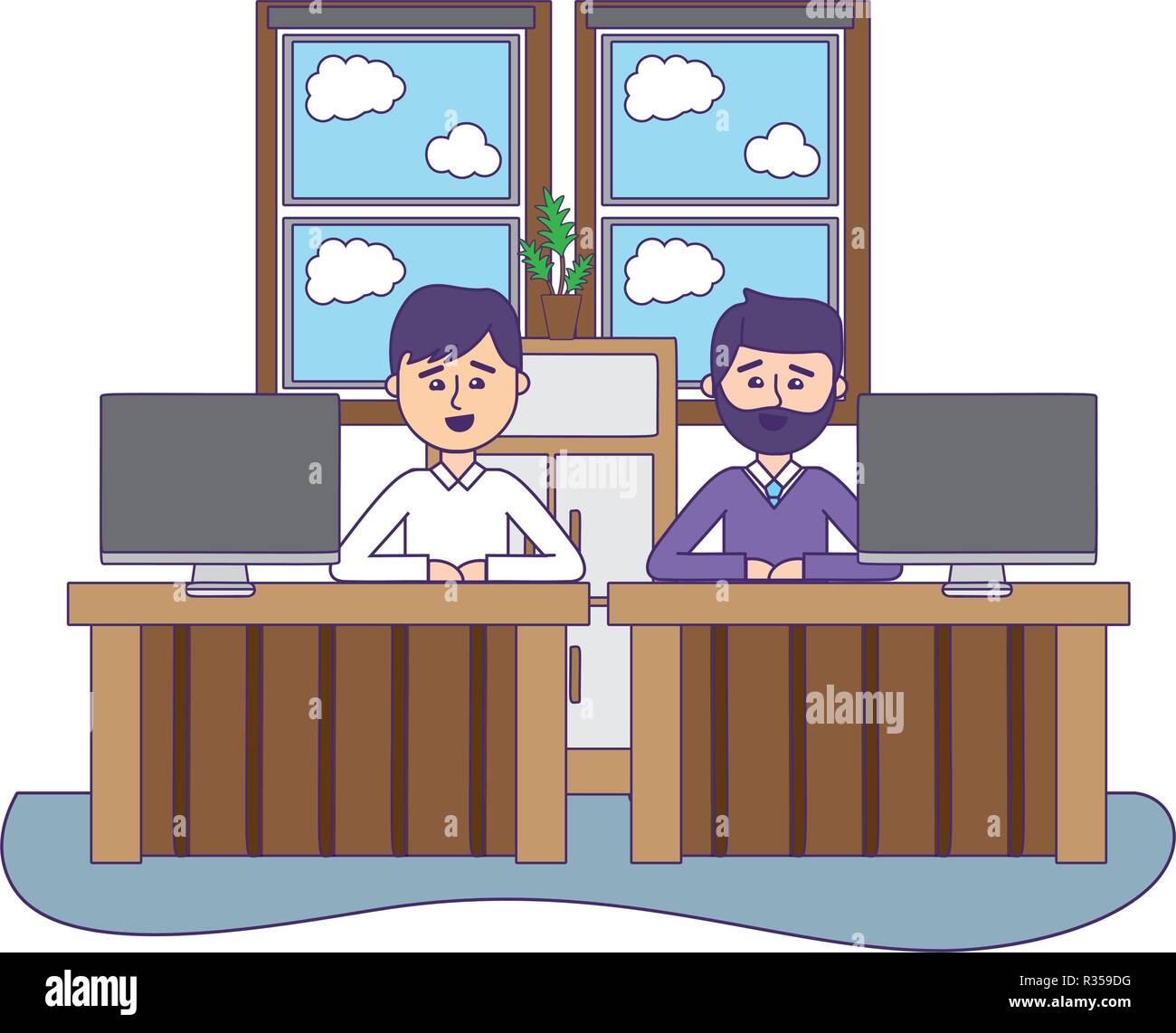 business coworkers friends working inside office cartoon vector ...