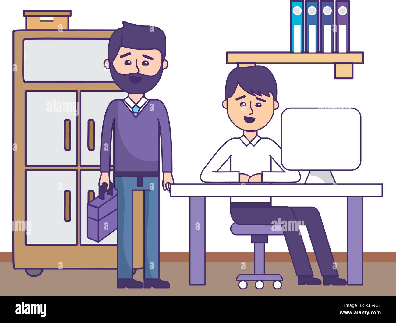 business coworkers friends working inside office cartoon vector ...
