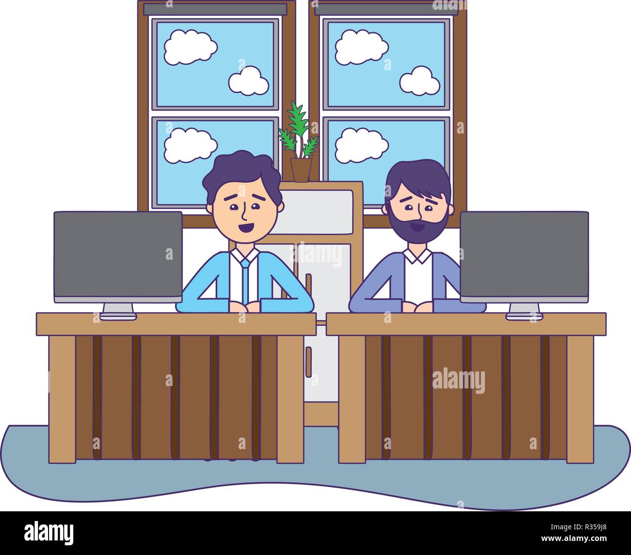 business coworkers friends working inside office cartoon vector ...