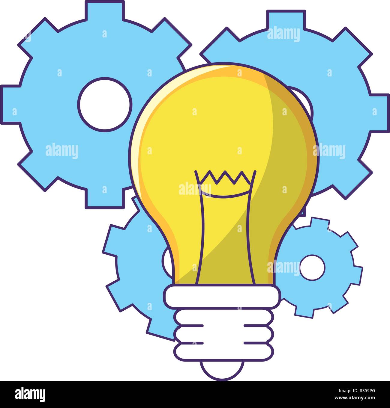 technology ecommerce lightbulb idea with gears support cartoon vector ...