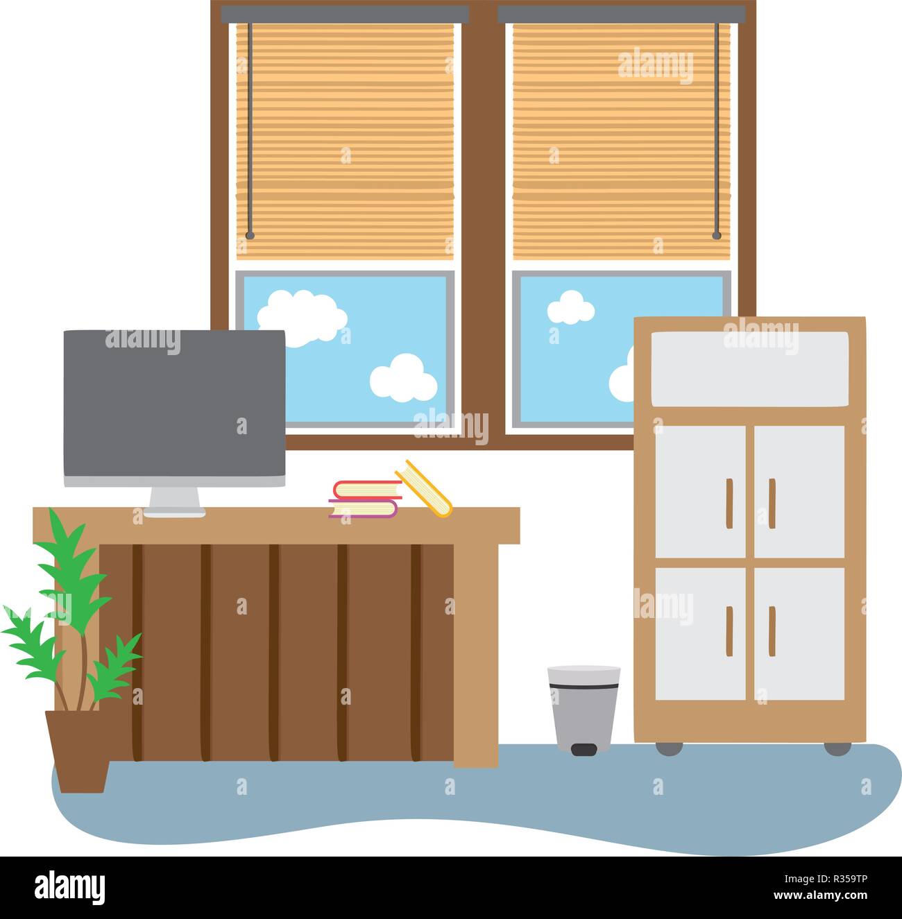 technology ecommerce office with computer cartoon vector illustration ...
