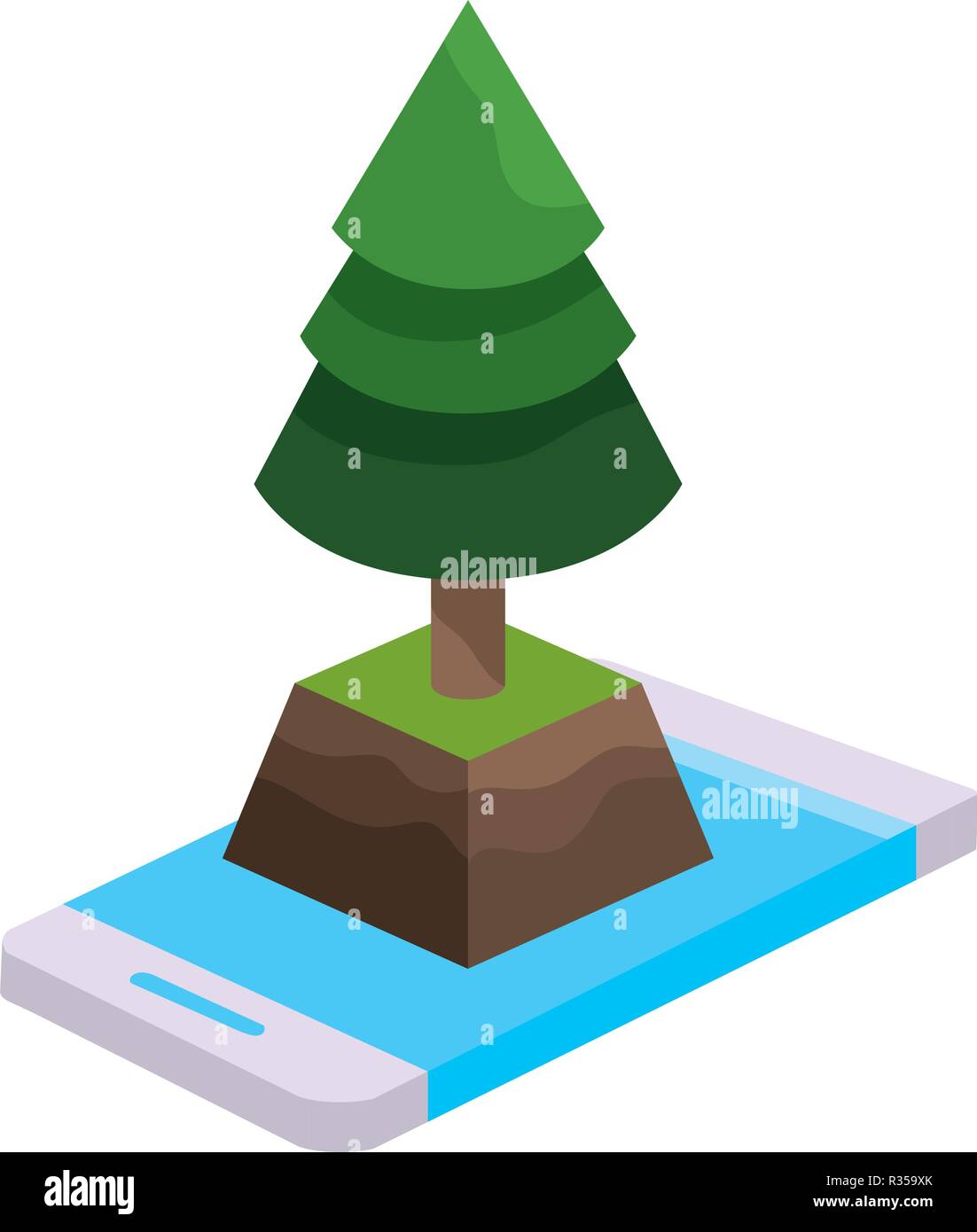 isometric park activity with tree over smartphone cartoon vector ...