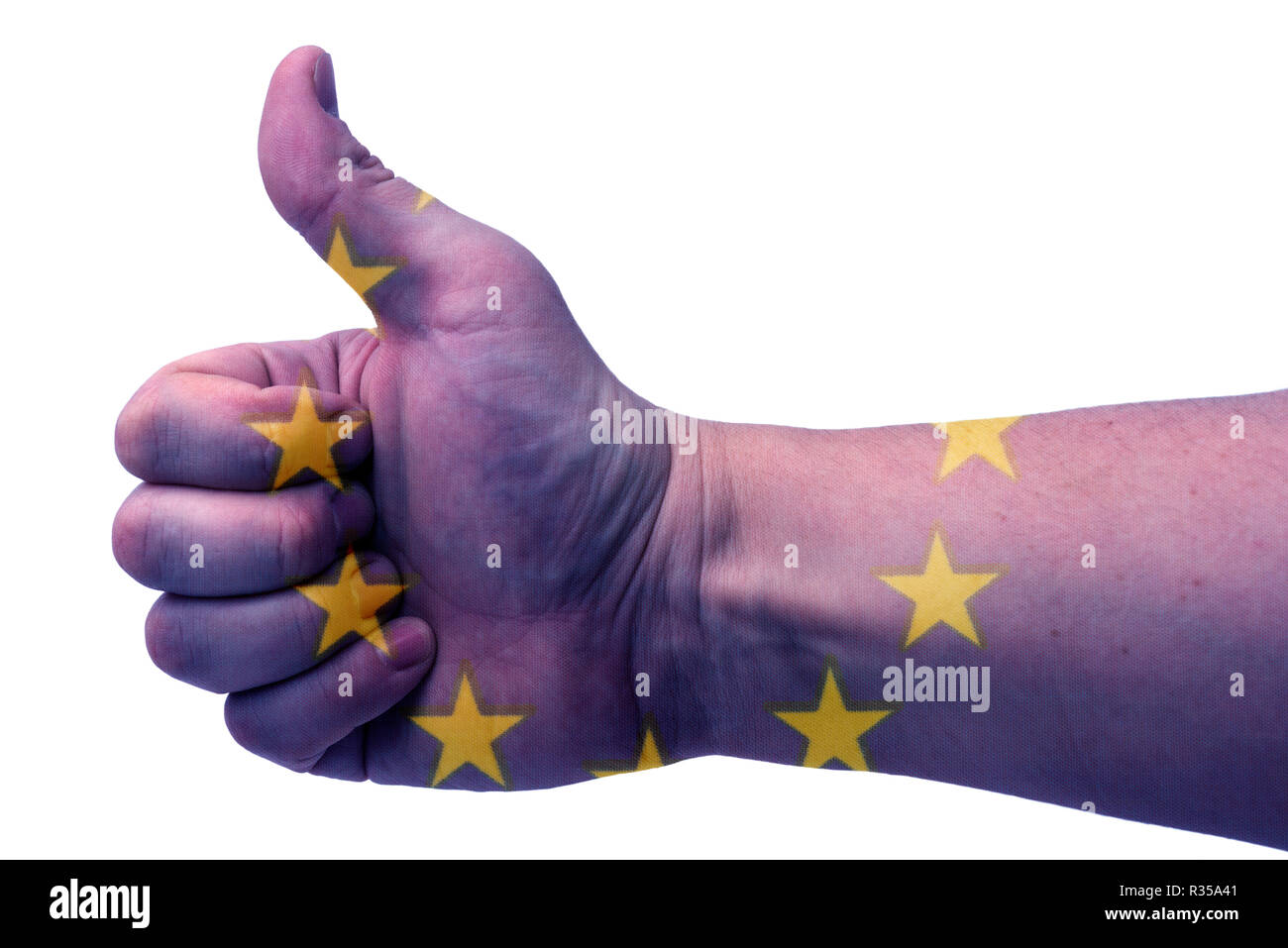 The concept of the European Union - the hand thumbs up with the EU flag ...