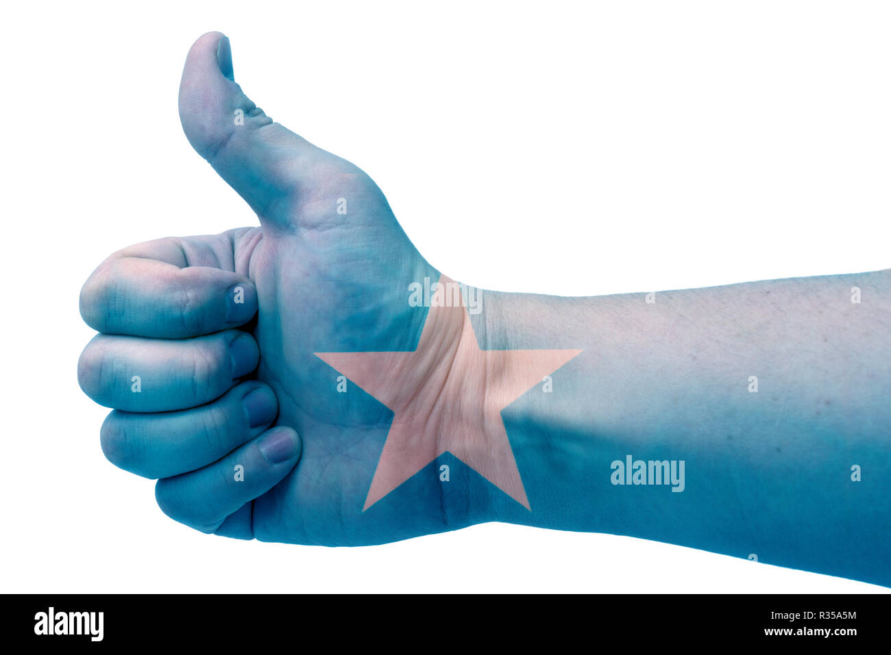 The concept of Somalia-the hand gives a thumbs up with the flag of ...