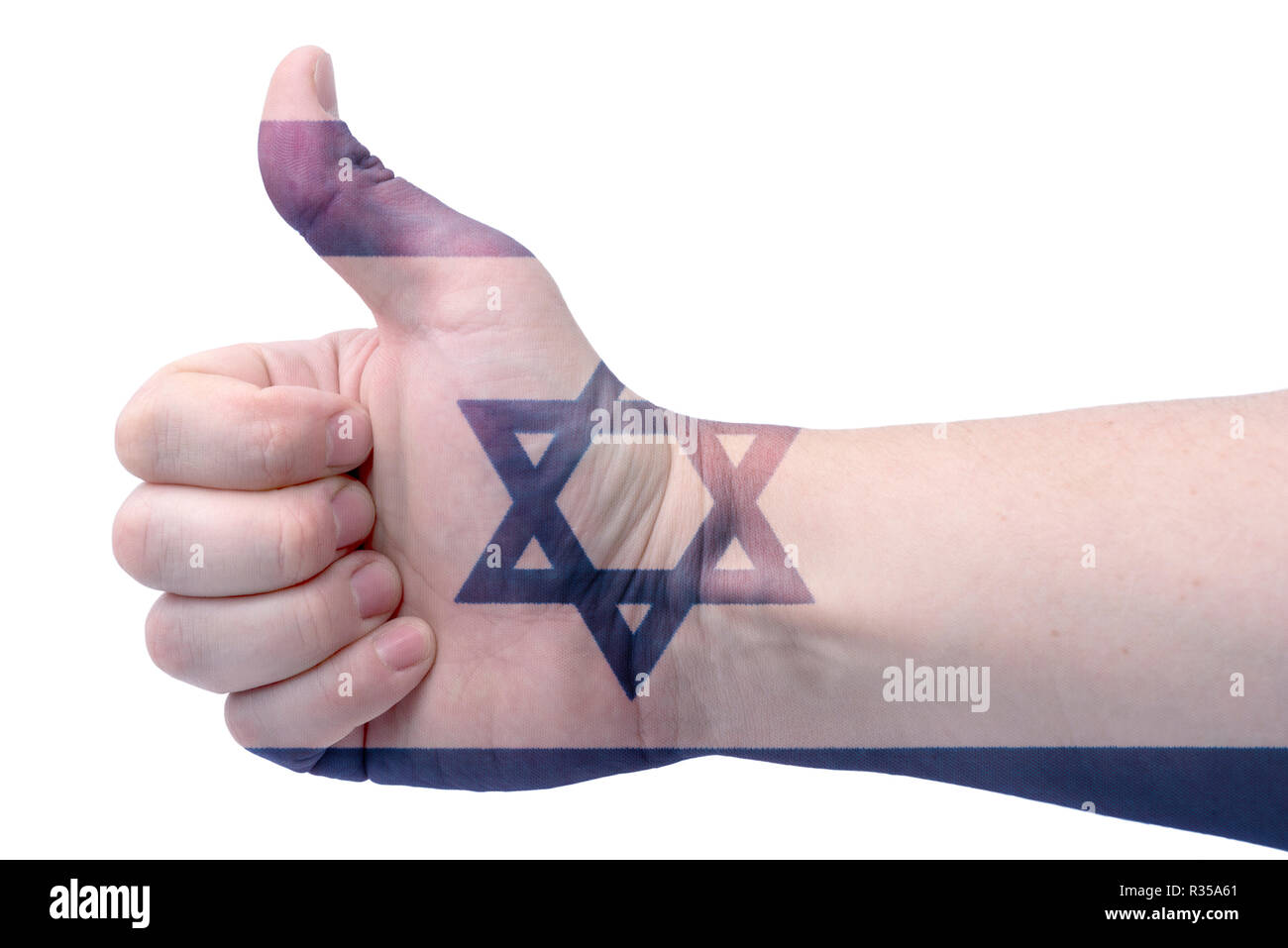 The concept of Israel-the hand gives a thumbs up with the flag of ...