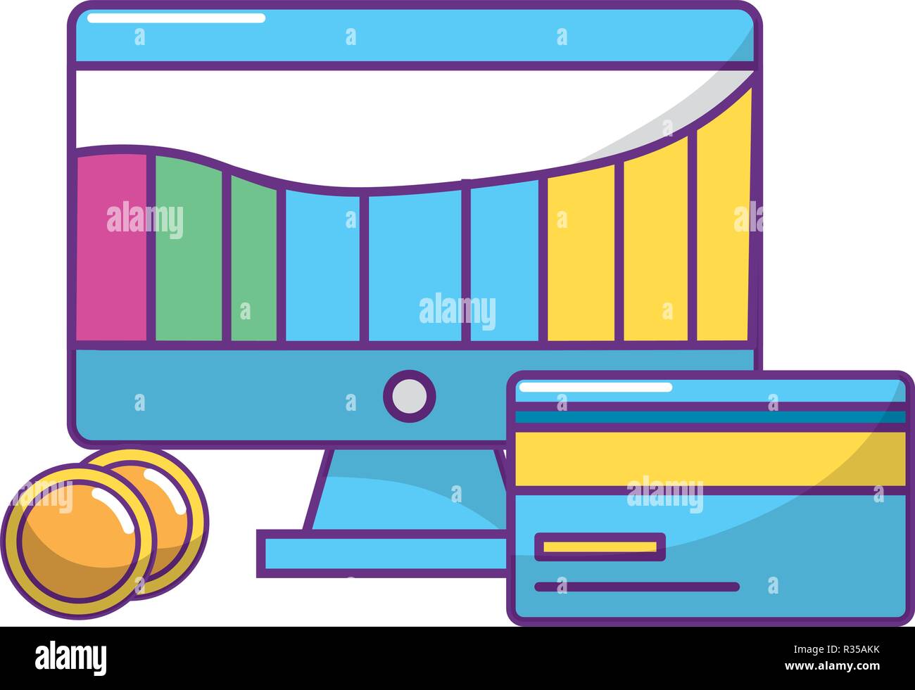 online stock exchange computer screen cartoon vector illustration ...