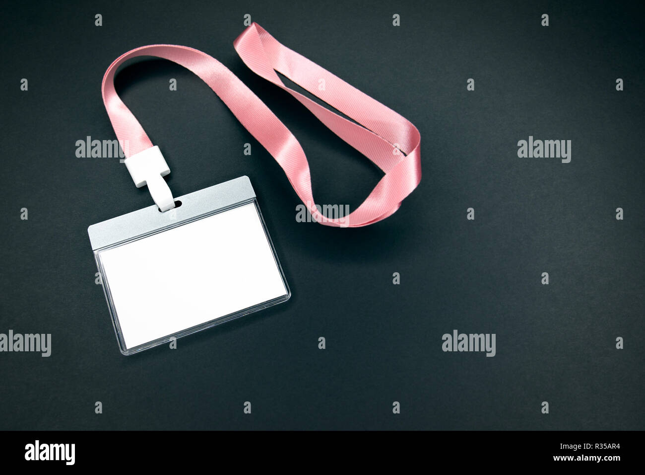 White empty staff identity mockup with pink lanyard Stock Photo - Alamy