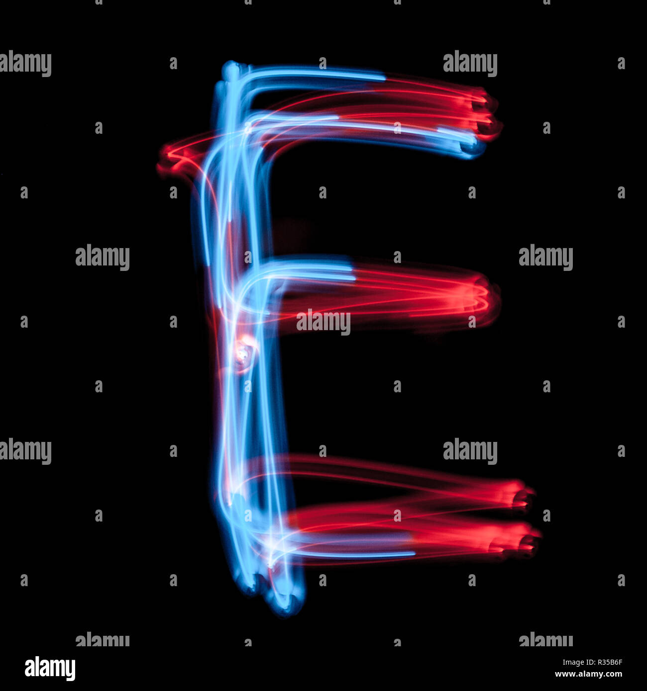 Letter E of the alphabet made from neon sign. The blue light image ...