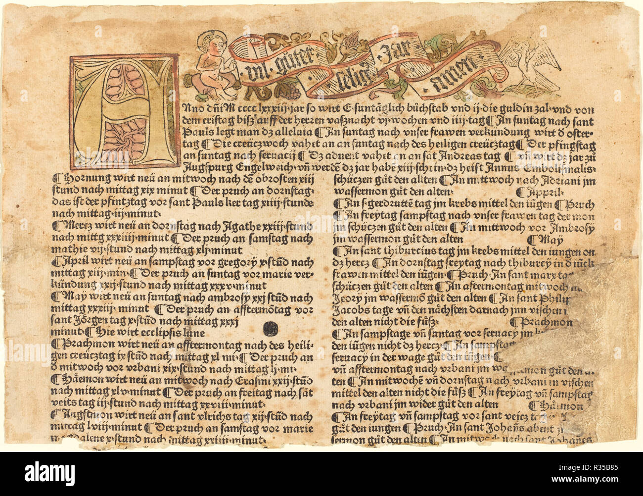 Initial A and a New Year's Wish. Dated: 1483. Medium: woodcut, hand ...