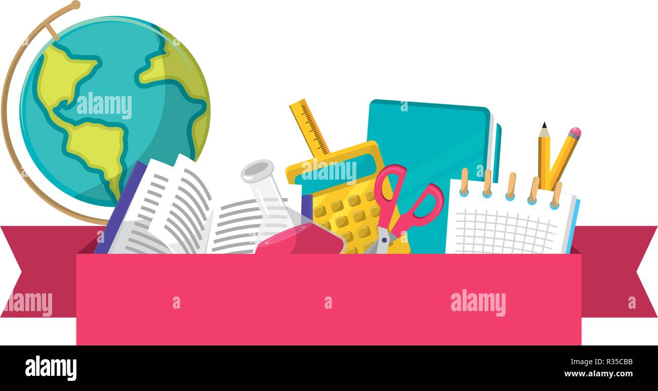 back to school tools with ribbon vector illustration graphic design ...