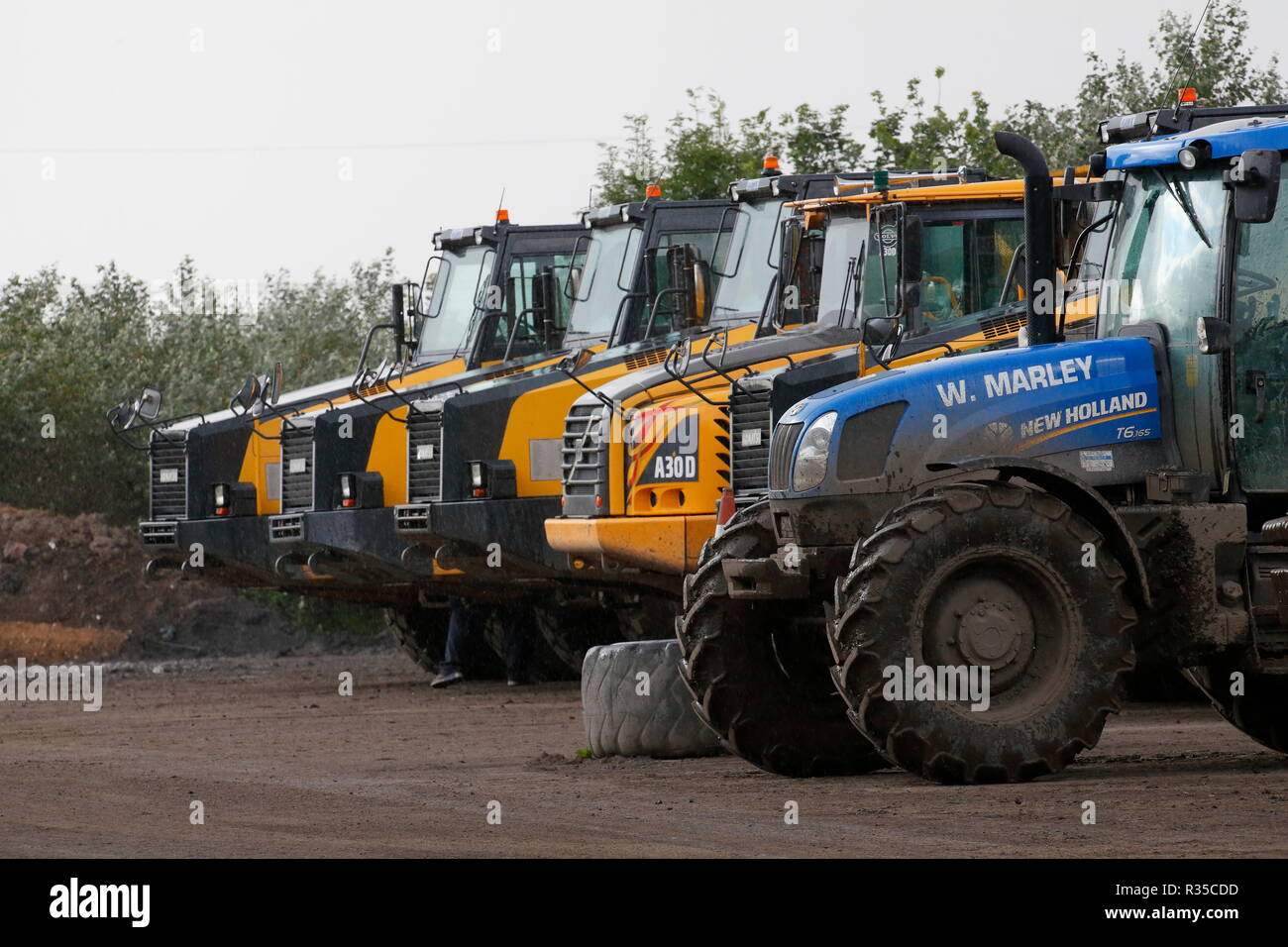 Dump trucks working on the construction of FARRRS link road parked up ...