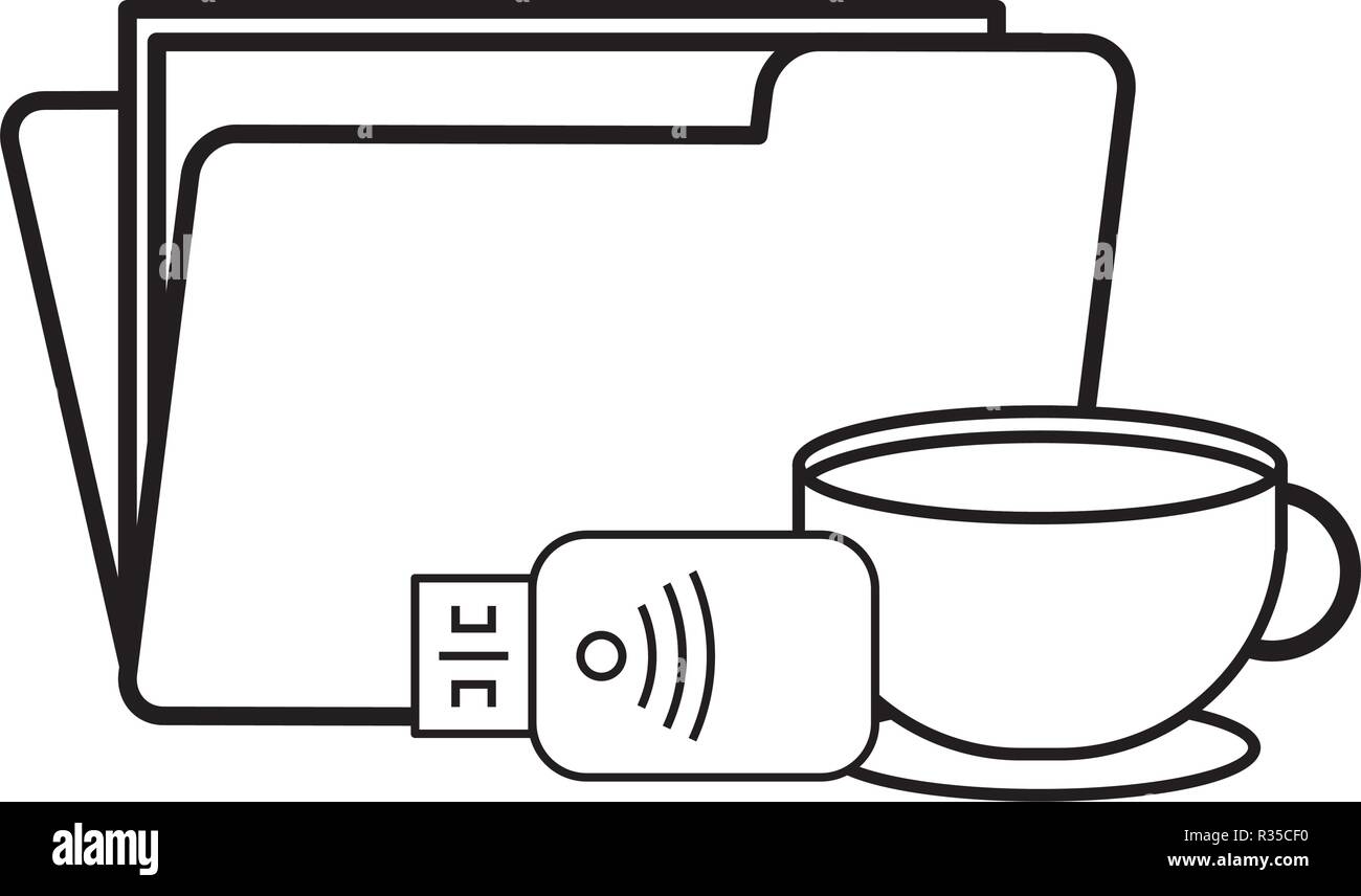 technology digital folders documents with coffee cup and usb device ...