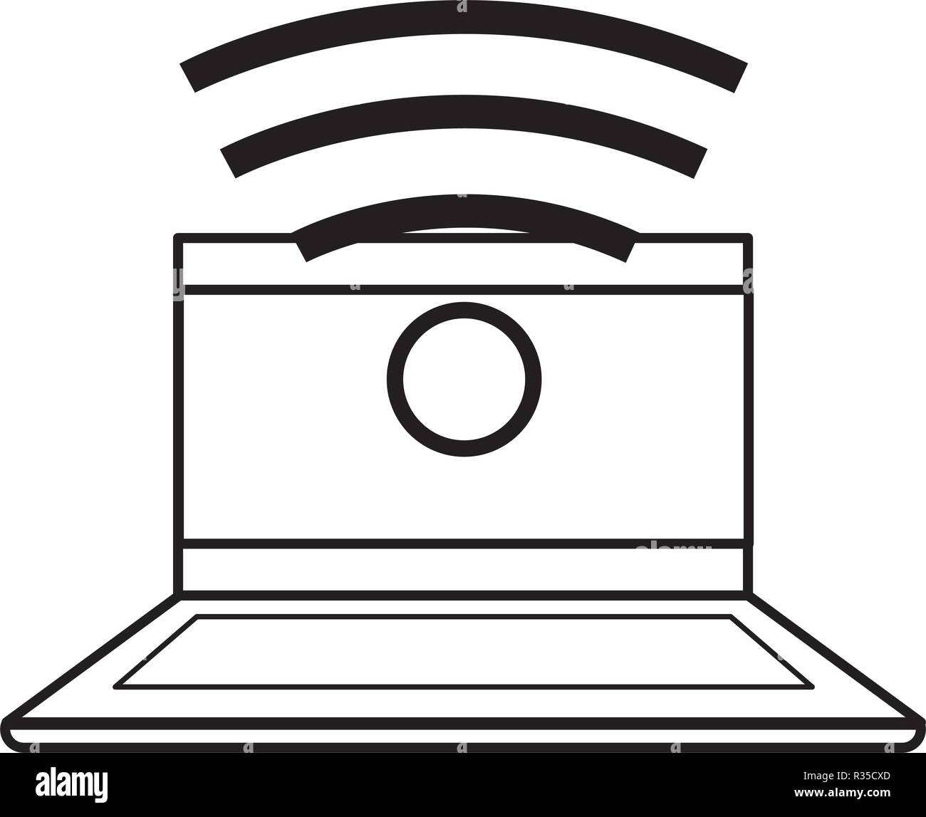 technology laptop connecting to wifi and wireless signal cartoon vector ...
