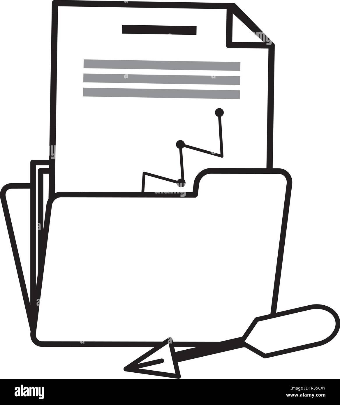 technology digital folders documents with information papers and pencil ...