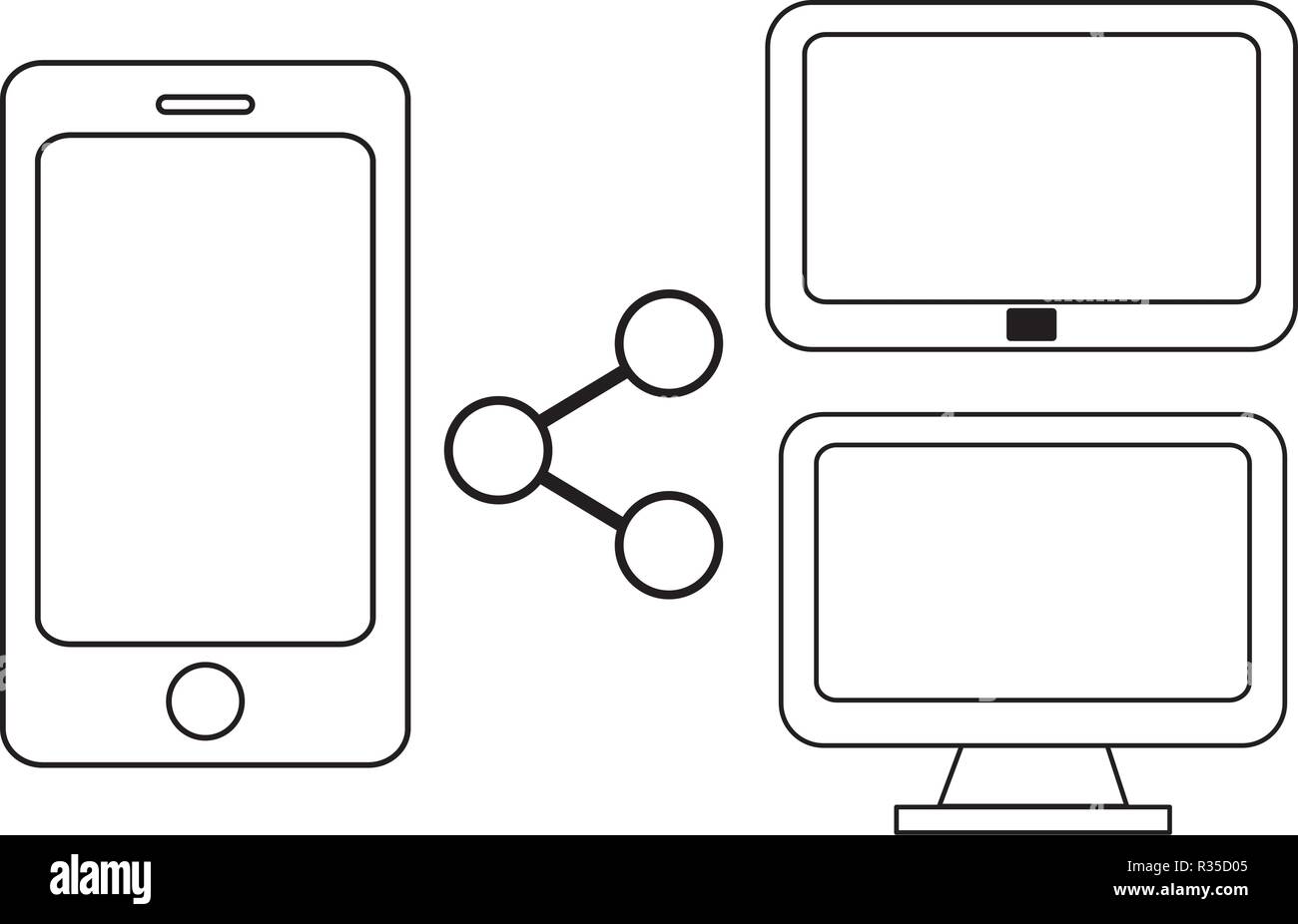 technology smartphone connecting with computers cartoon vector ...