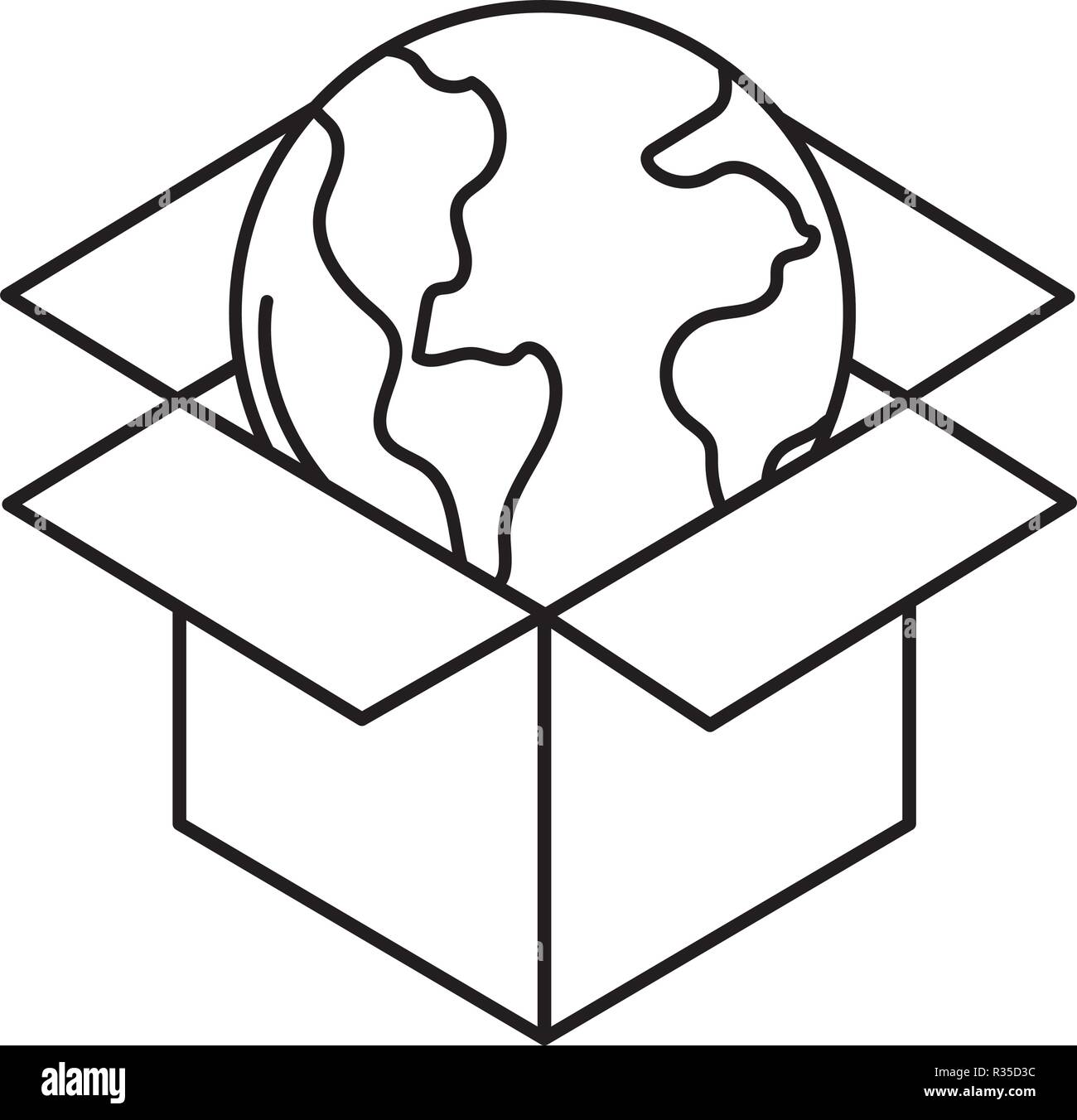 ecommerce online shopping and delivery paper box with world cartoon ...
