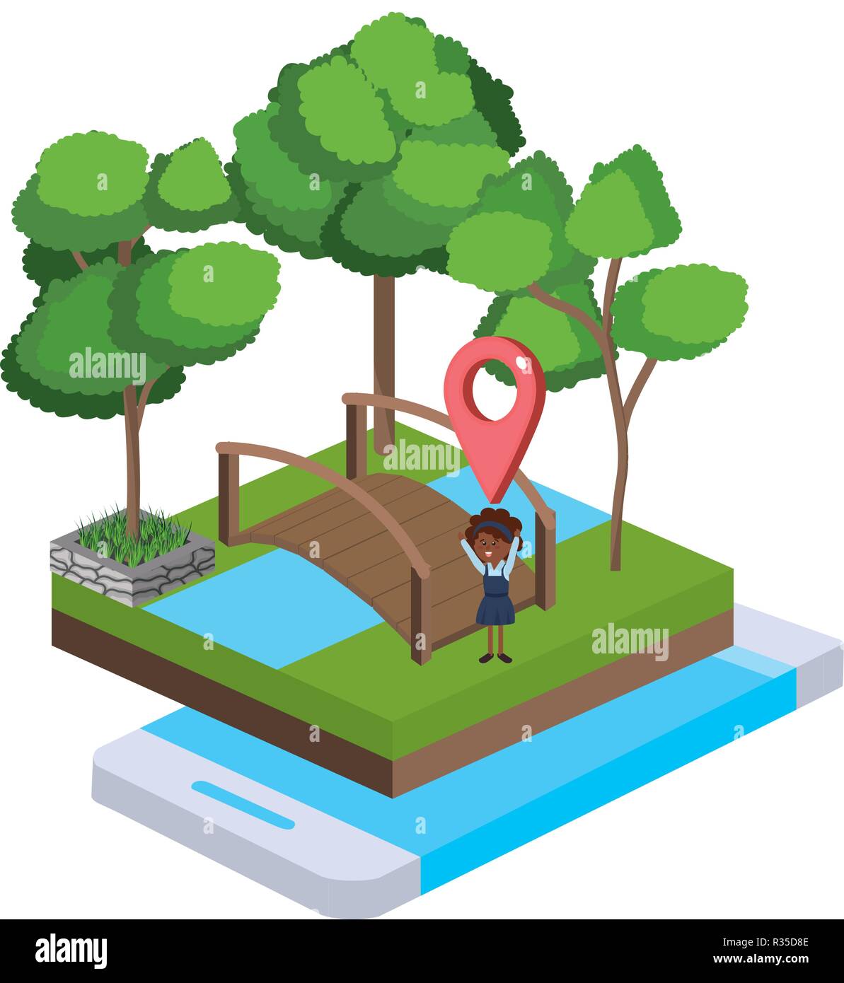 Girl crossing bridge Stock Vector Images - Alamy