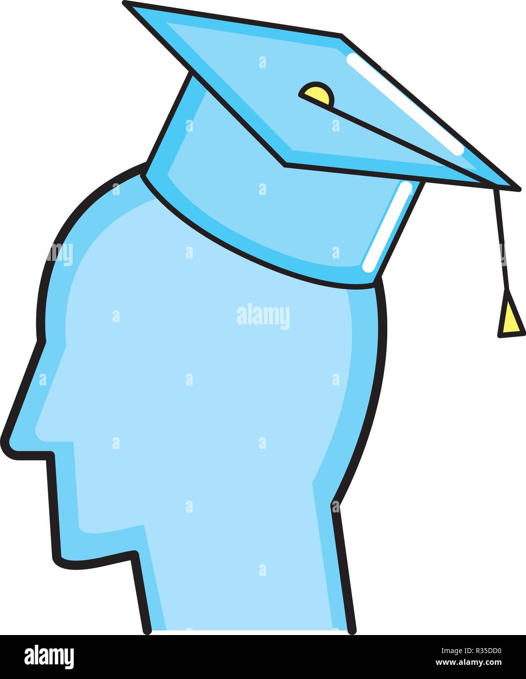 cute head left view with graduation cap cartoon vector illustration ...