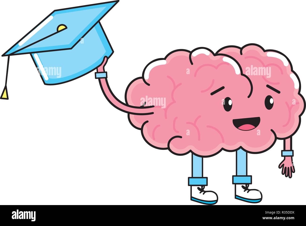 cute brain with graduation cap cartoon vector illustration graphic ...