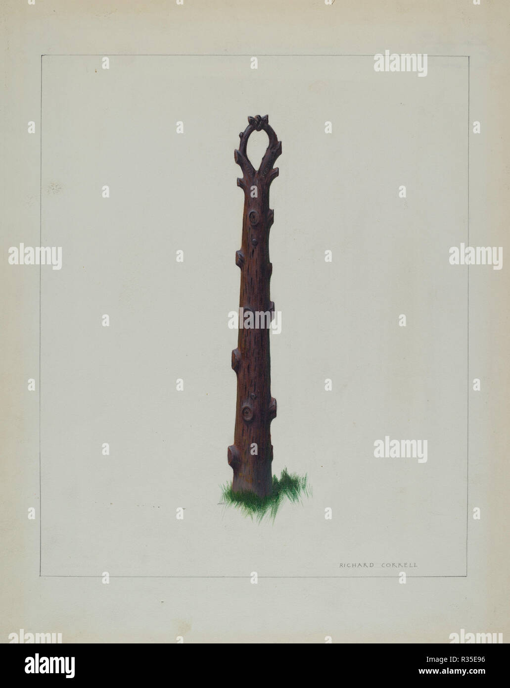 Tree Trunk Hitching Post. Dated: c. 1937. Dimensions: overall: 35.6 x ...