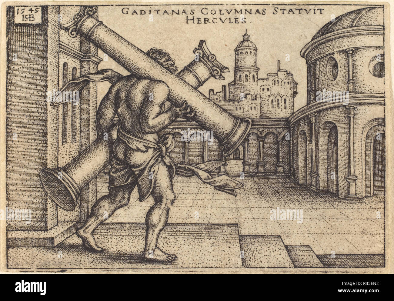 Hercules Carrying the Columns of Gaza. Dated: 1545. Medium: engraving ...