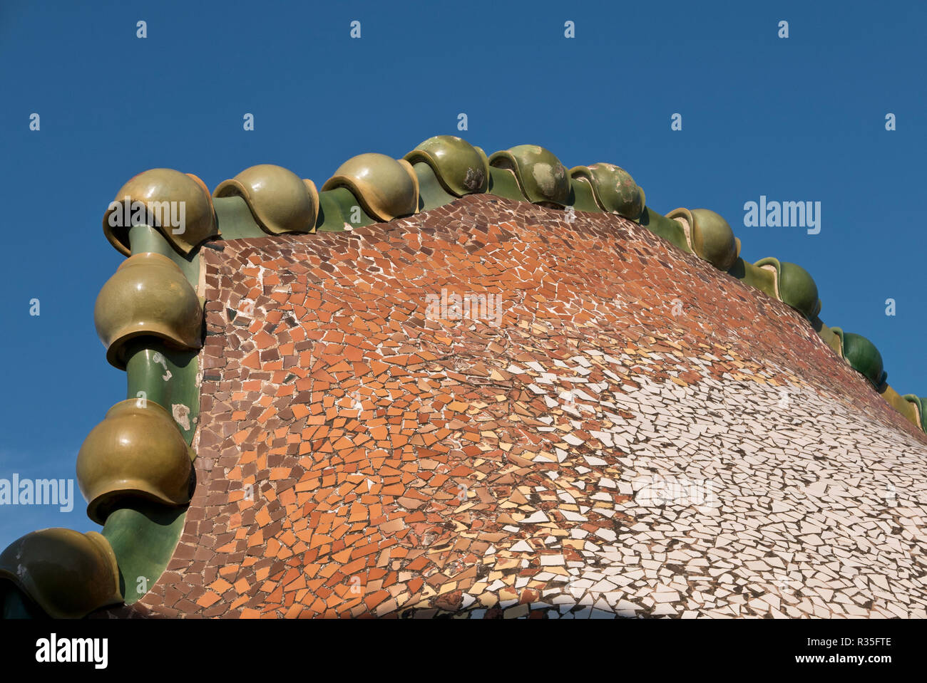 Rooftop of Casa Batllo house designed by Antoni Gaudi. Barcelona, Spain ...