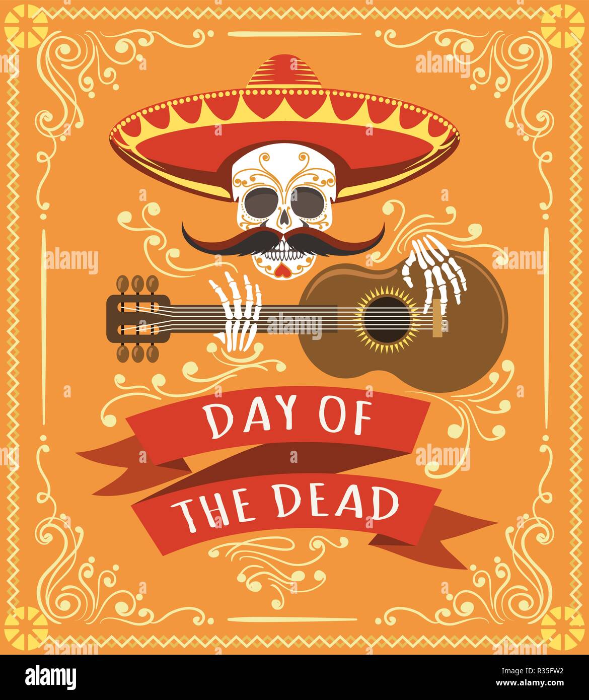 Mexican dead day poster. Latino mexico halloween day party card with ...