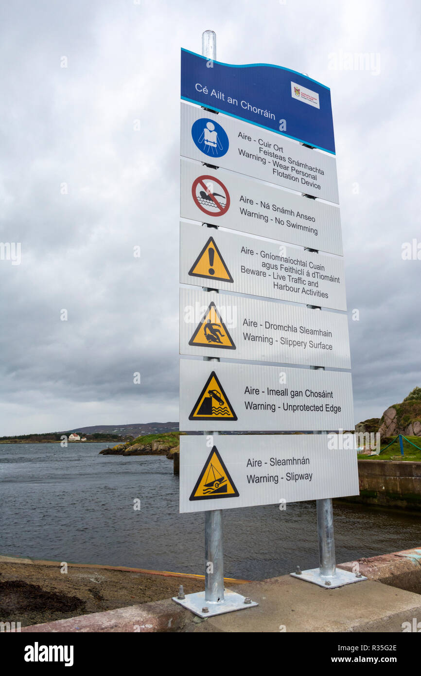 Burtonport harbour safety signage in County Donegal, Ireland Stock ...