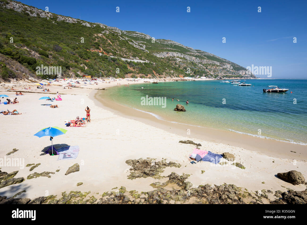 View Over Praia De Galapinhos Beach In Summer Portinho Da Arrabida View Over Praia De Galapinhos Beach In Summer Portinho Da Arrabida