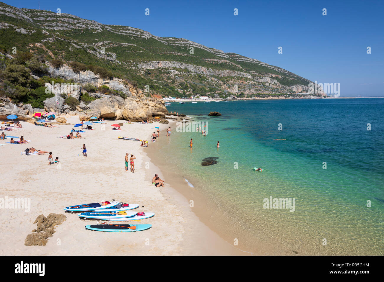 Praia dos Coelhos on summer afternoon, Portinho da Arrabida, Parque ...