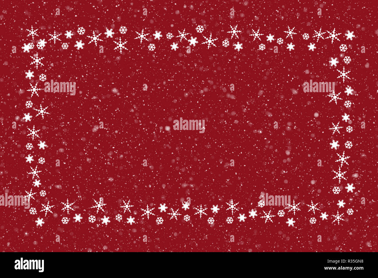 Red snowy background with white snowflake rectangle Stock Photo - Alamy