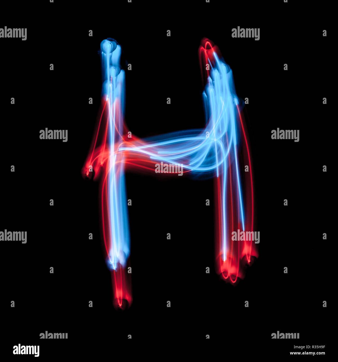 Letter H of the alphabet made from neon sign. The blue light image ...